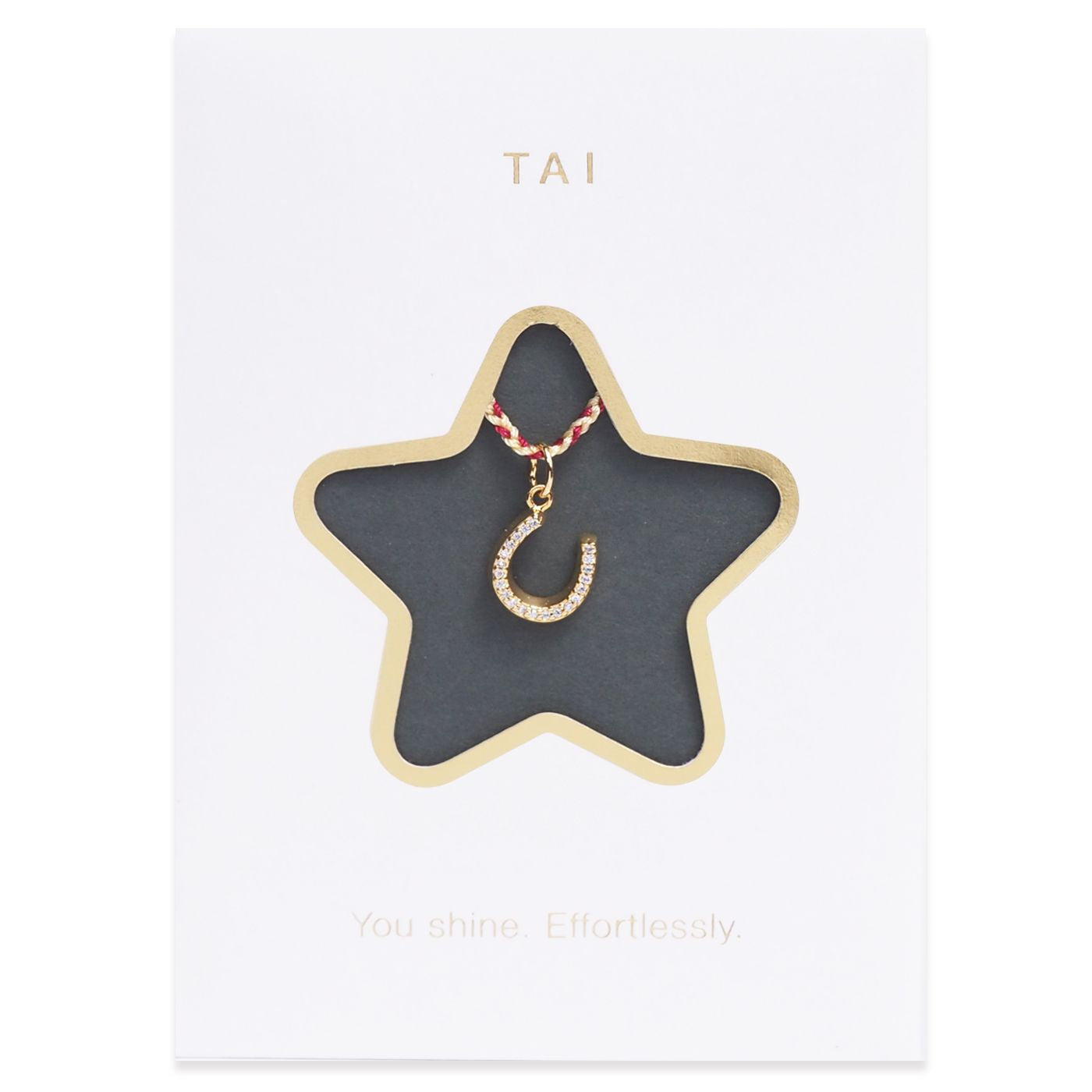 Tai Red wine, cream braided with gold, clear horseshoe charm ...